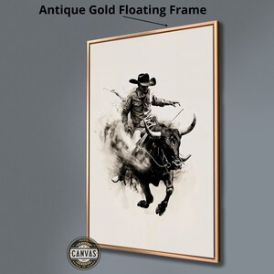 Thrilling Rodeo Cowboy Framed Canvas Wall Art Dynamic Bull Riding ...