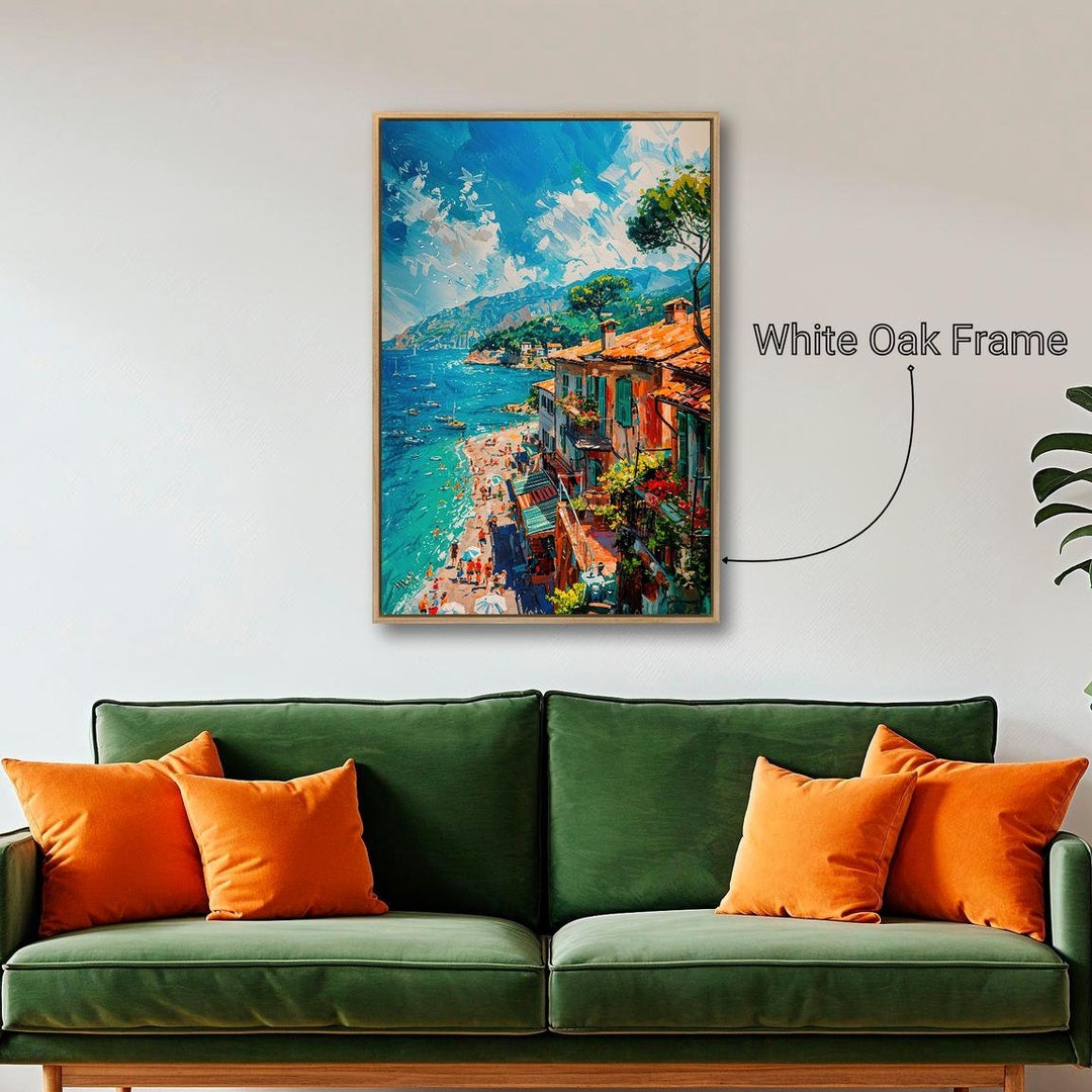 Coastal Resort Town Framed Canvas Wall Art Mediterranean Beach Painting ... Coastal Resort Town Framed Canvas Wall Art Mediterranean Beach Painting ...