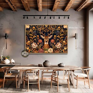 Deer Framed Canvas Print Abstract Stag Beauty Vintage Floral Pattern ...