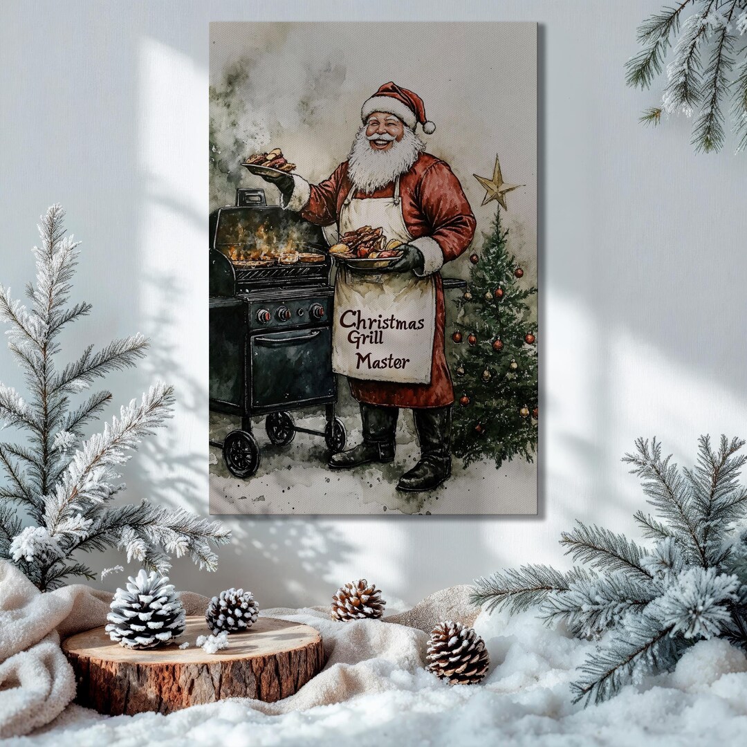 Santa Holiday Barbecue Framed Canvas Print Christmas Tree Canvas Wall ...