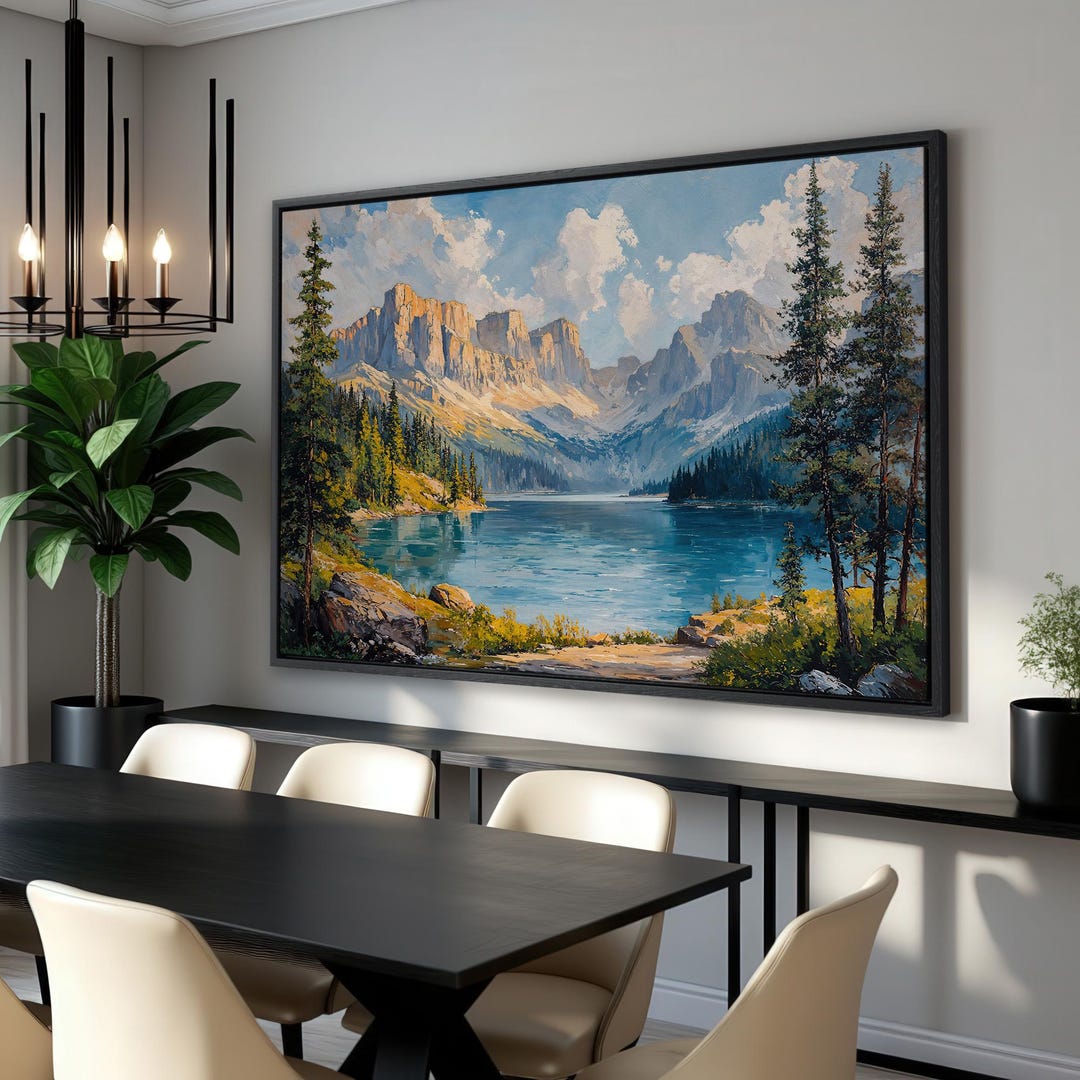 Mountain Landscape Framed Canvas Print, Large Wall Art, Serene Nature ...