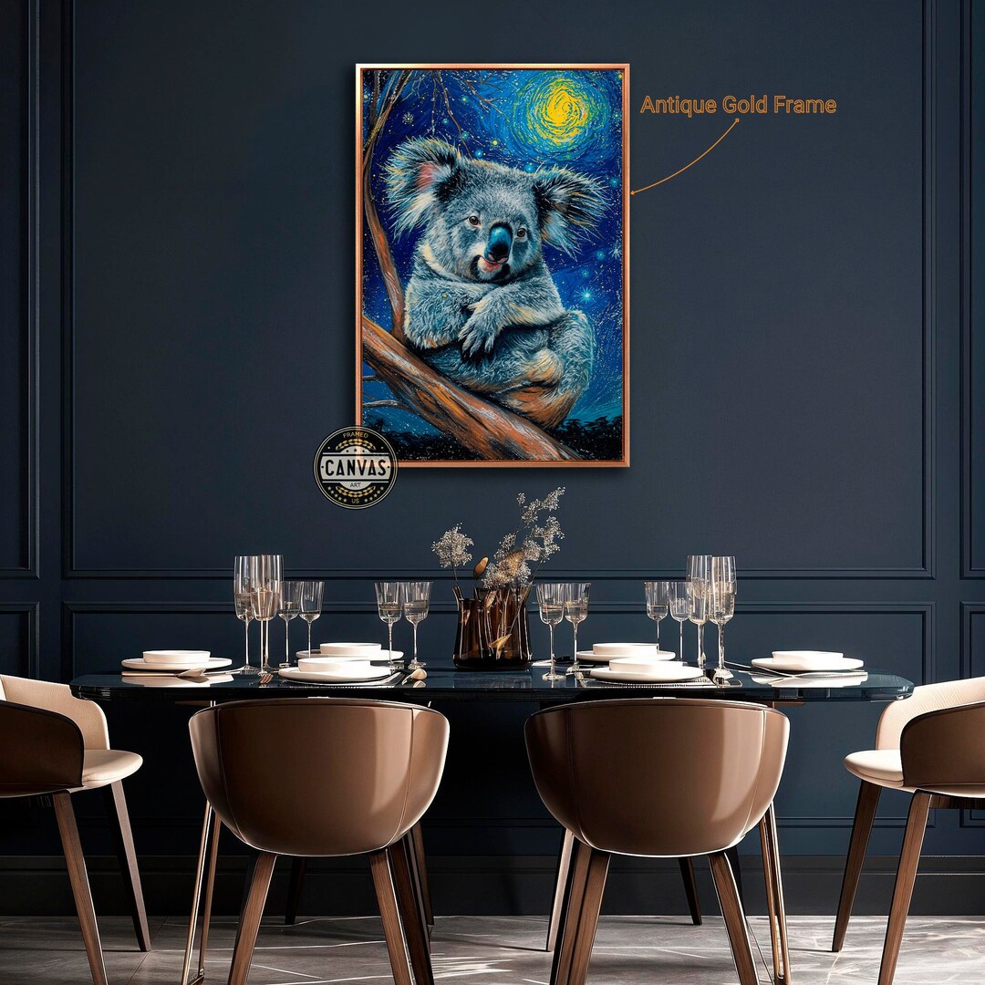 Starry Night Koala Framed Canvas Print Van Gogh Inspire Canvas Wall Art ...