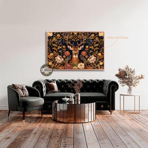 Deer Framed Canvas Print Abstract Stag Beauty Vintage Floral Pattern ...