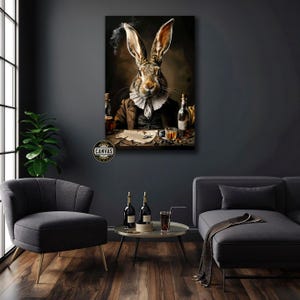 Victorian Bunny Framed Canvas Wall Art Funny Vintage Rabbit Painting ...