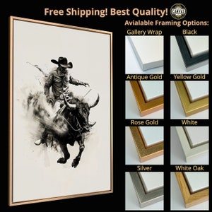 Thrilling Rodeo Cowboy Framed Canvas Wall Art Dynamic Bull Riding ...