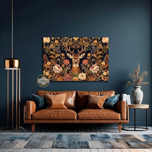 Deer Framed Canvas Print Abstract Stag Beauty Vintage Floral Pattern ...