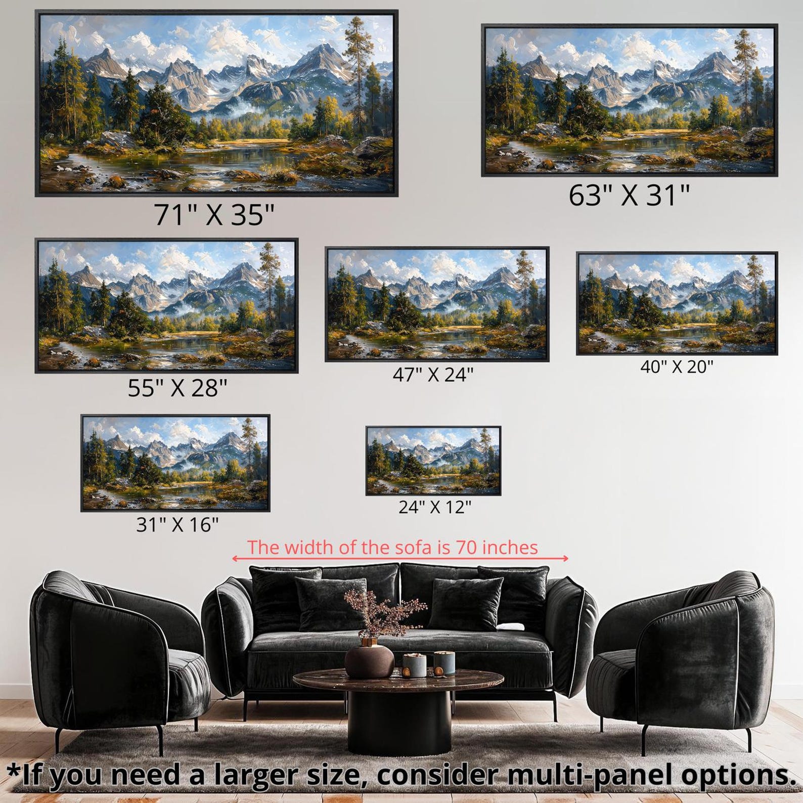 Mountain Landscape Framed Canvas Print Green Trees and River Canvas ...