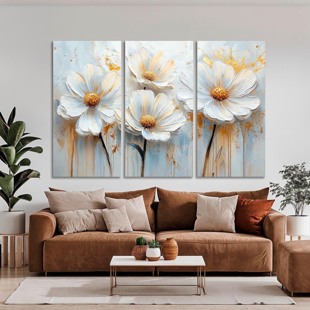 Gorgeous Daisies Framed Canvas Print Charming Canvas Wall Art White ...