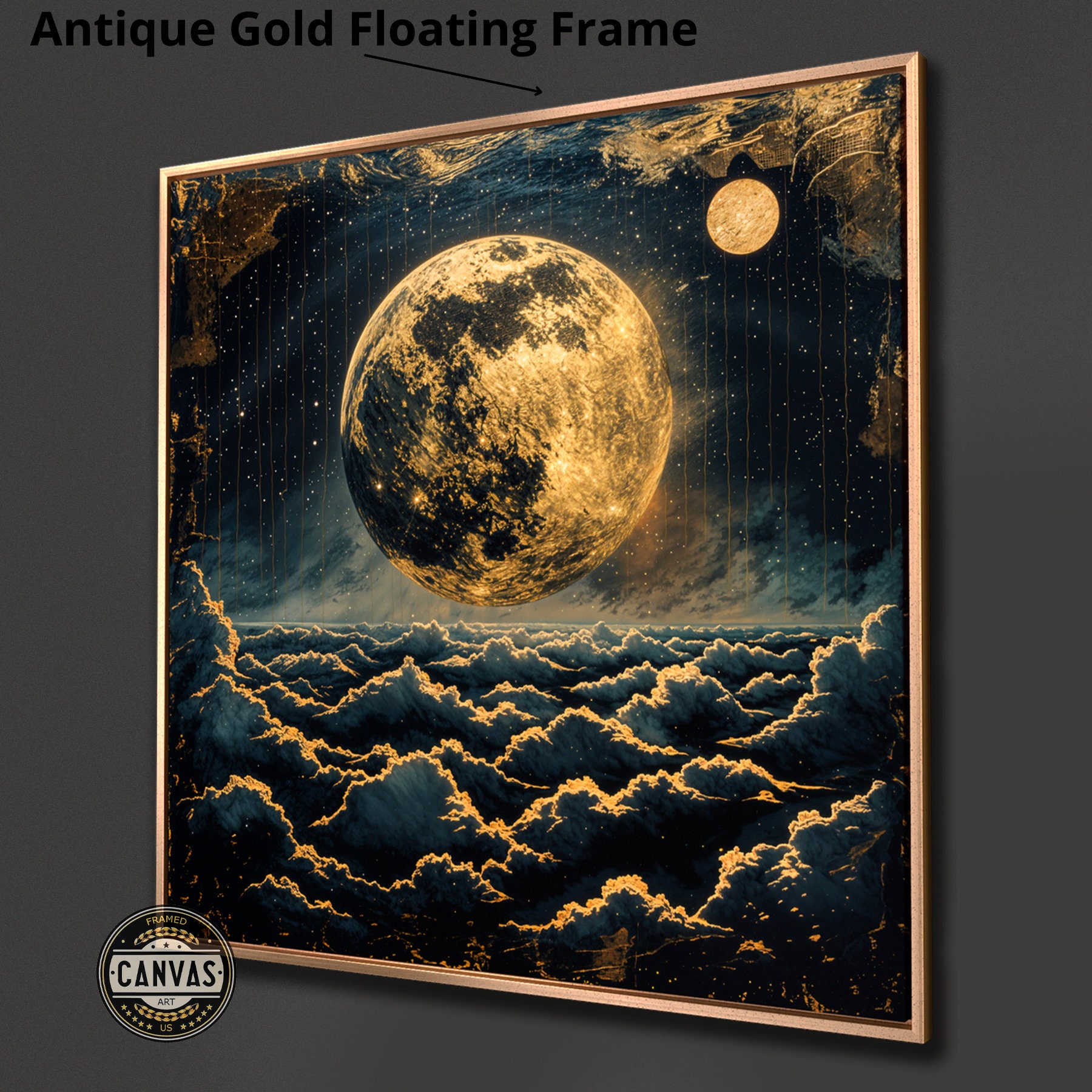 Full Moon and Stars Framed Canvas Print Moonlit Clouds Canvas Wall Art ...