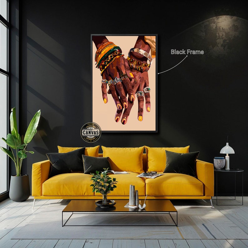 Black Hands With Tribal Jewelry Framed Canvas Wall Art Cultural Fashion ...