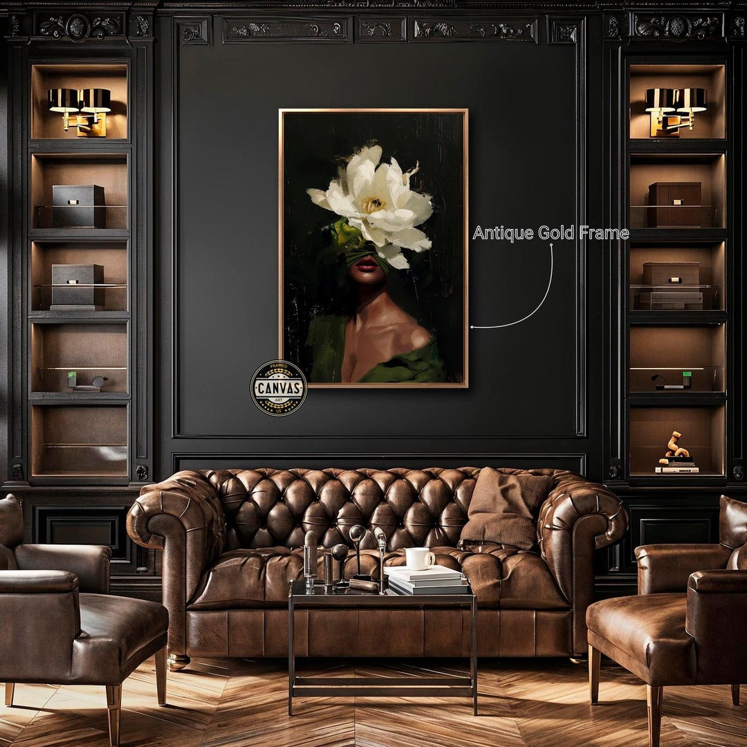 Floral Abstract Woman Portrait Framed Canvas Wall Art Lady Flower Head ...