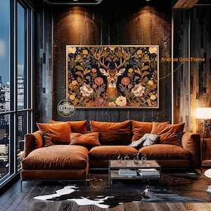 Deer Framed Canvas Print Abstract Stag Beauty Vintage Floral Pattern ...