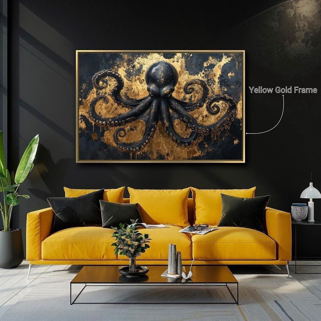 Black Octopus Framed Canvas Print Underwater Animal Canvas Wall Art ...