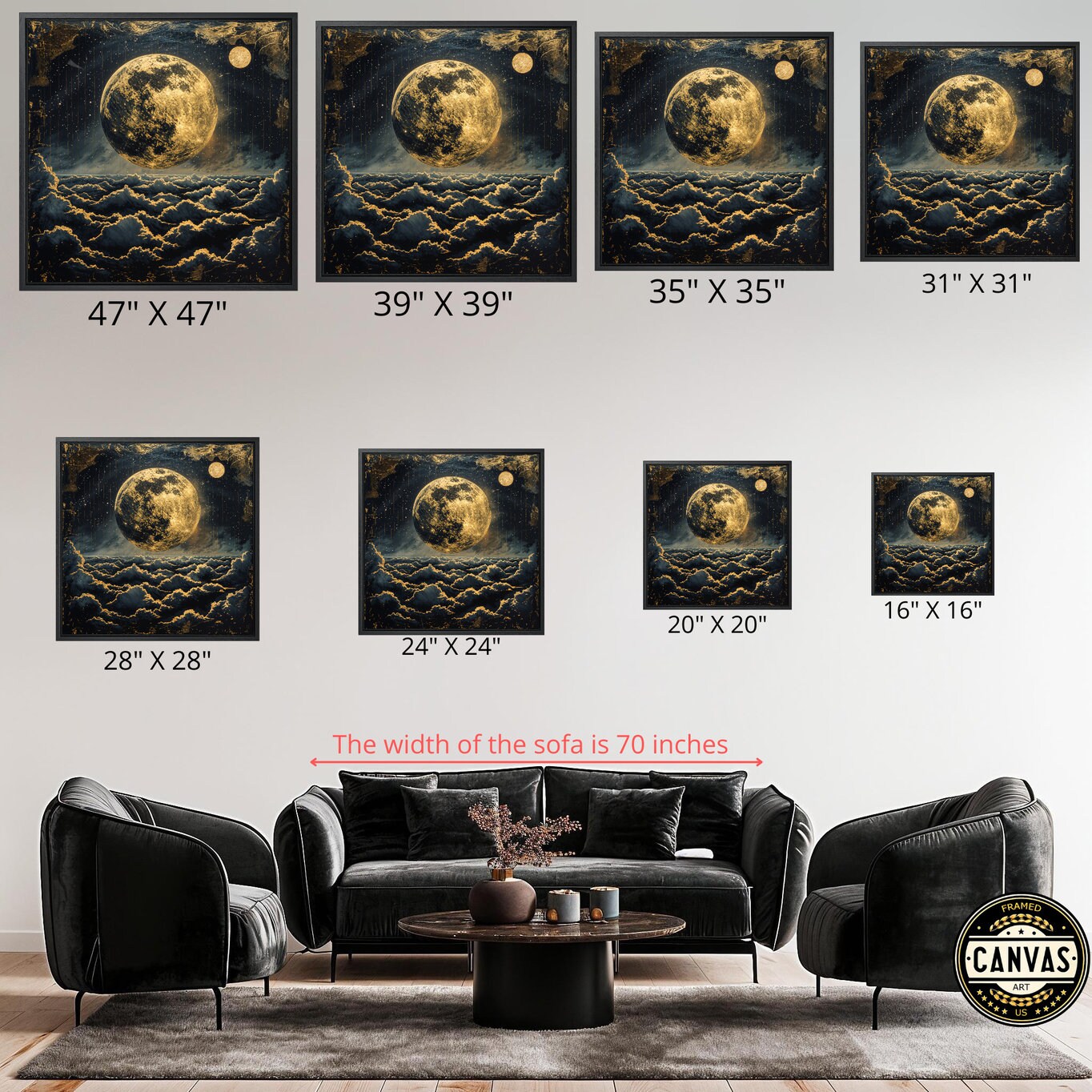 Full Moon and Stars Framed Canvas Print Moonlit Clouds Canvas Wall Art ...