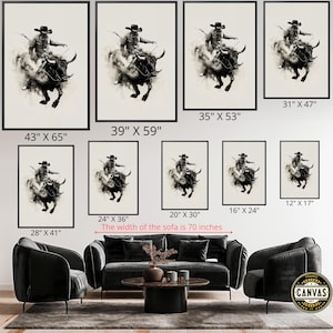 Thrilling Rodeo Cowboy Framed Canvas Wall Art Dynamic Bull Riding ...