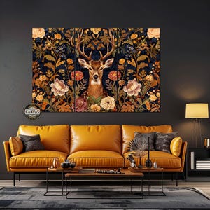 Deer Framed Canvas Print Abstract Stag Beauty Vintage Floral Pattern ...