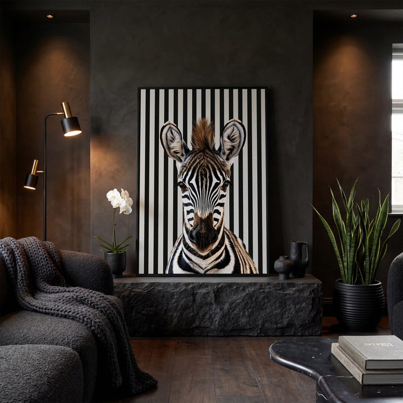 Zebra Canvas Print: Black and White Stripes Animal Wall Art, Geometric ...