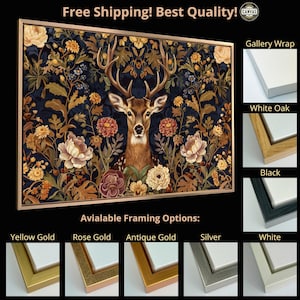 Deer Framed Canvas Print Abstract Stag Beauty Vintage Floral Pattern ...