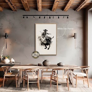 Thrilling Rodeo Cowboy Framed Canvas Wall Art Dynamic Bull Riding ...