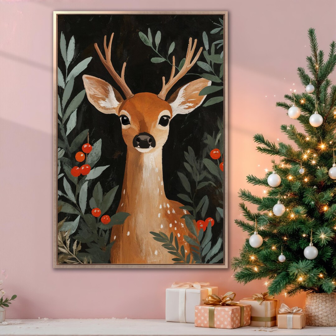 Majestic Deer Framed Canvas Print Christmas Reindeer Canvas Wall Art ...