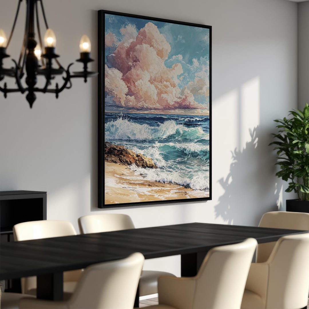 Coastal Seascape Framed Canvas Print - Large Beach Scene Wall Art ...