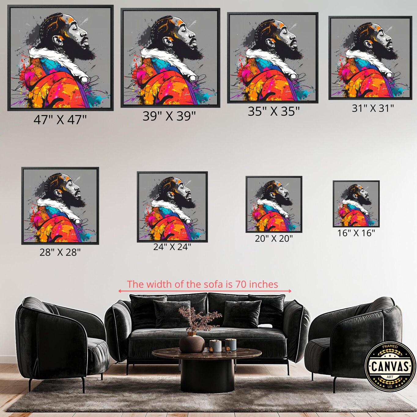 Rapper Portrait Framed Canvas Wall Art Rap Singer Painting Print Large ...