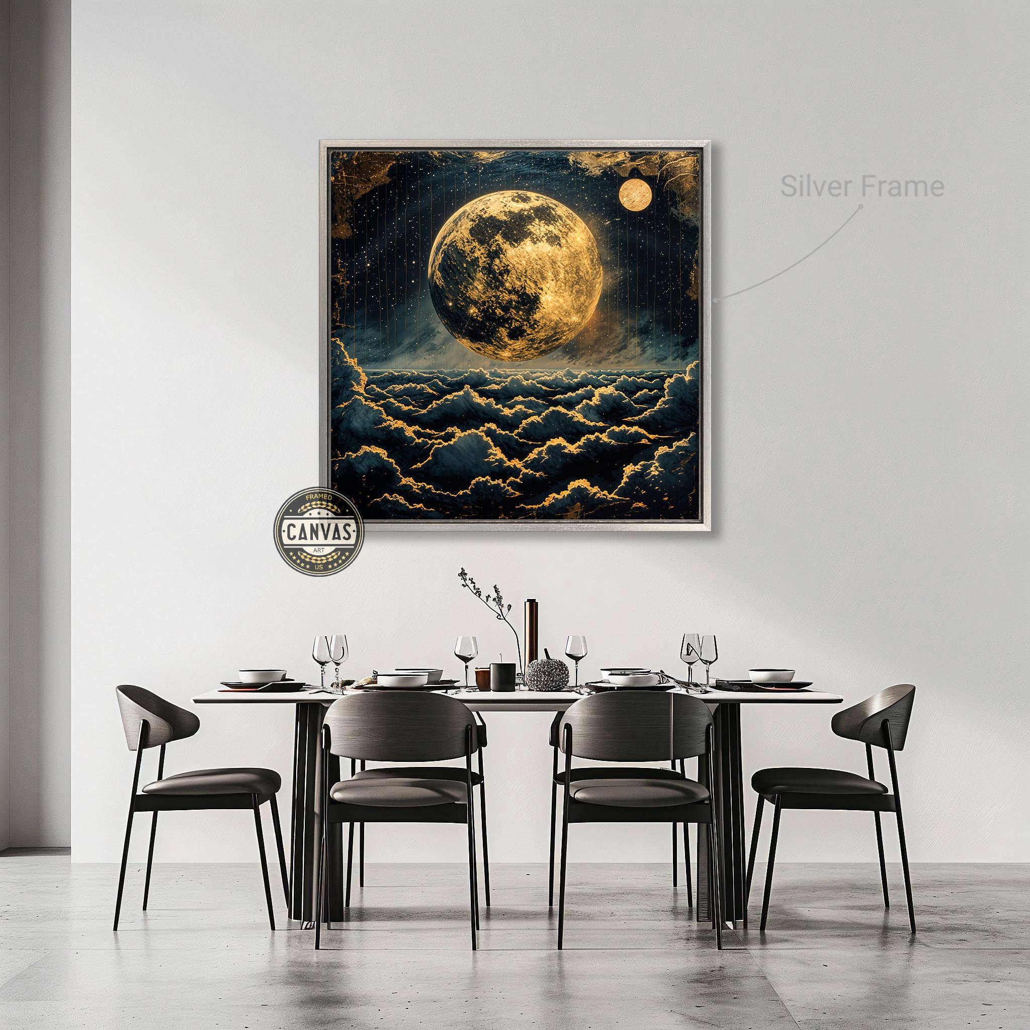 Full Moon and Stars Framed Canvas Print Moonlit Clouds Canvas Wall Art ...