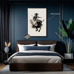 Thrilling Rodeo Cowboy Framed Canvas Wall Art Dynamic Bull Riding ...