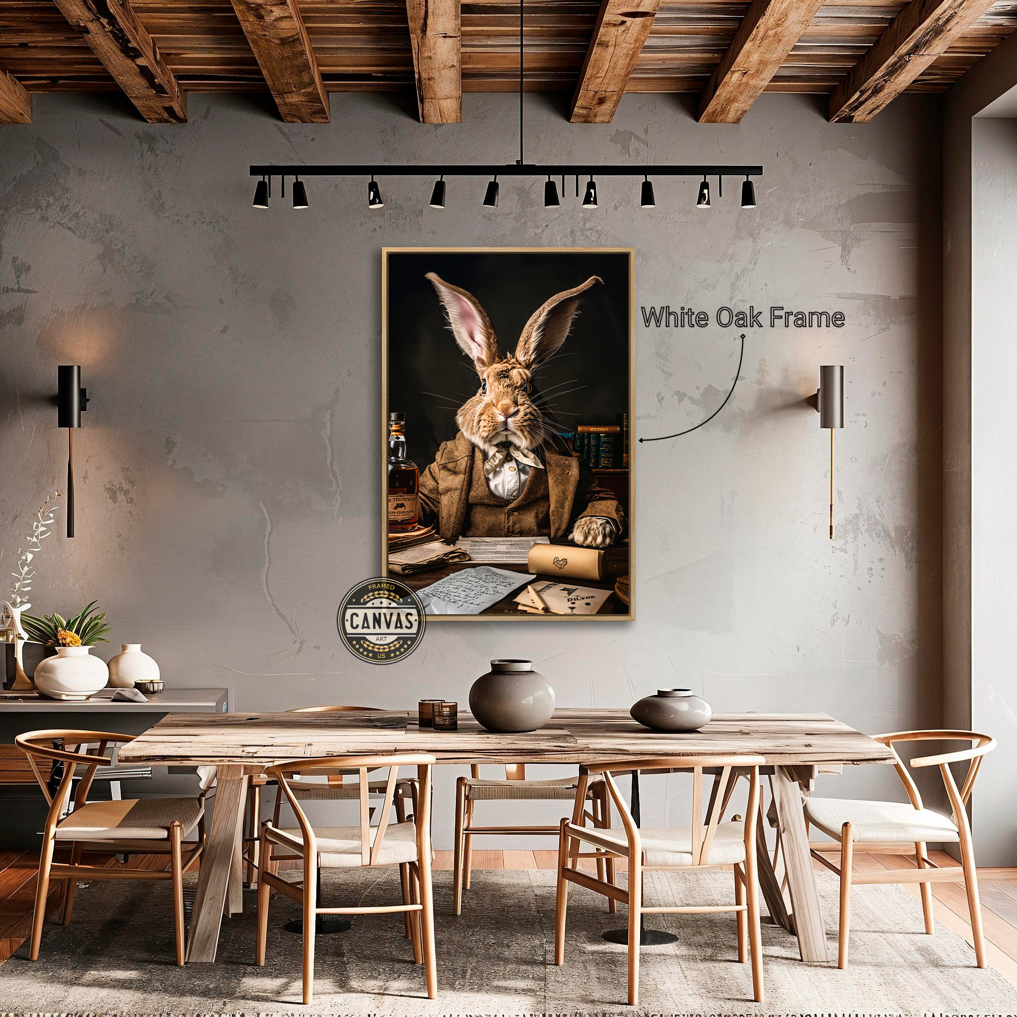 Victorian Rabbit Framed Canvas Wall Art Vintage Bunny Print Whimsical ...