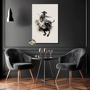 Thrilling Rodeo Cowboy Framed Canvas Wall Art Dynamic Bull Riding ...