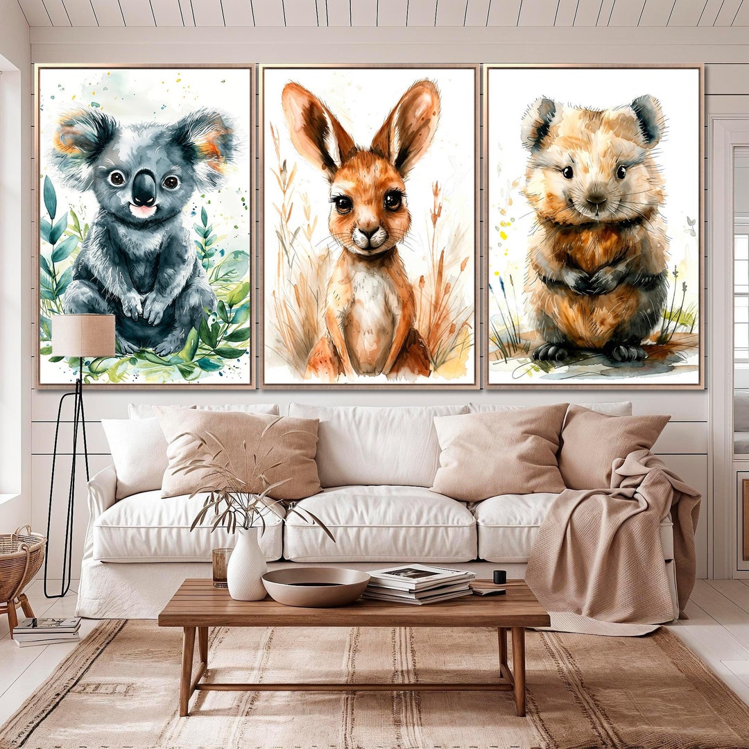 Australian Native Animals Set of 3 Framed Canvas Wall Art Koala ...
