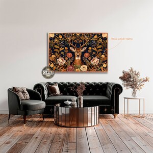 Deer Framed Canvas Print Abstract Stag Beauty Vintage Floral Pattern ...