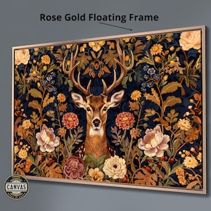 Deer Framed Canvas Print Abstract Stag Beauty Vintage Floral Pattern ...