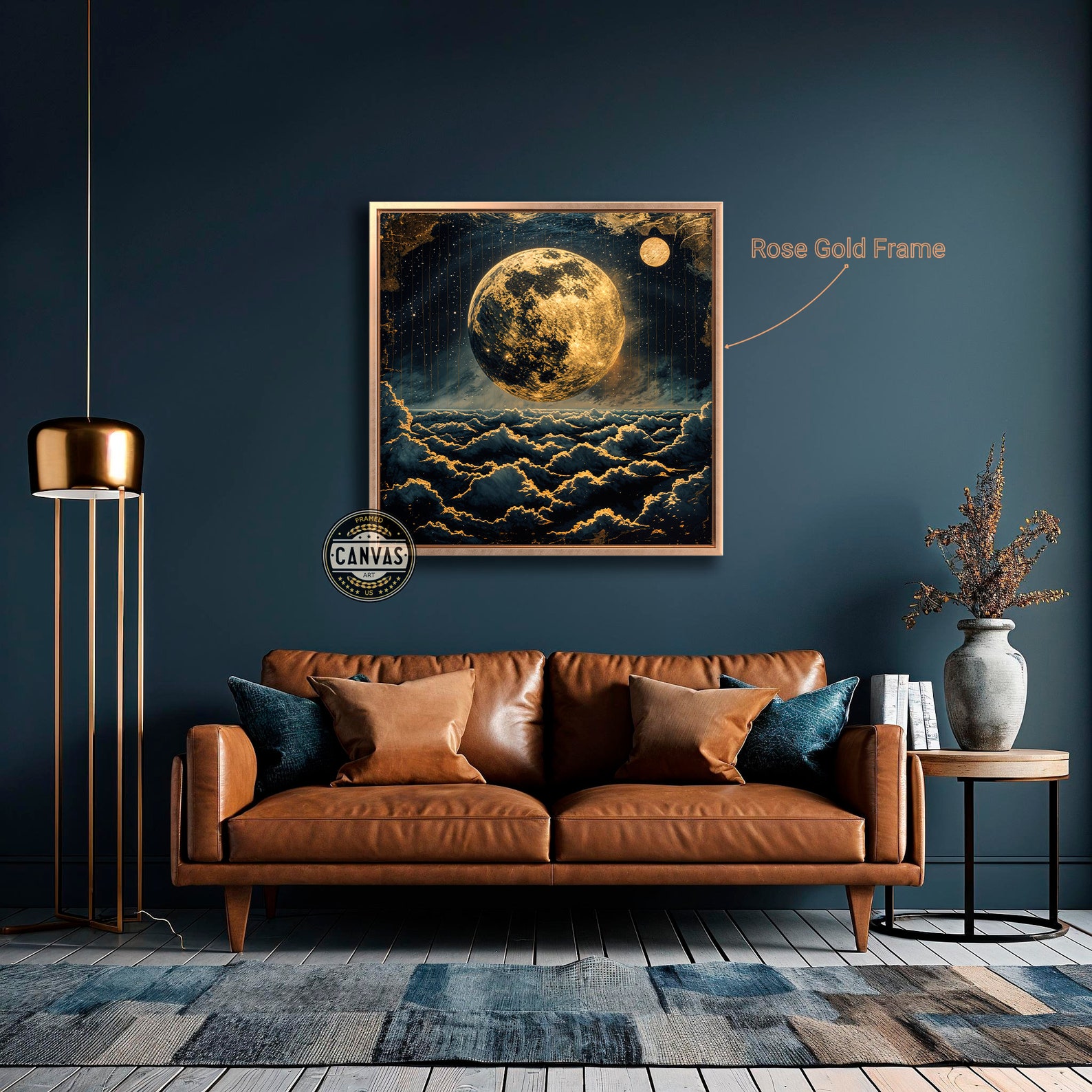 Full Moon and Stars Framed Canvas Print Moonlit Clouds Canvas Wall Art ...