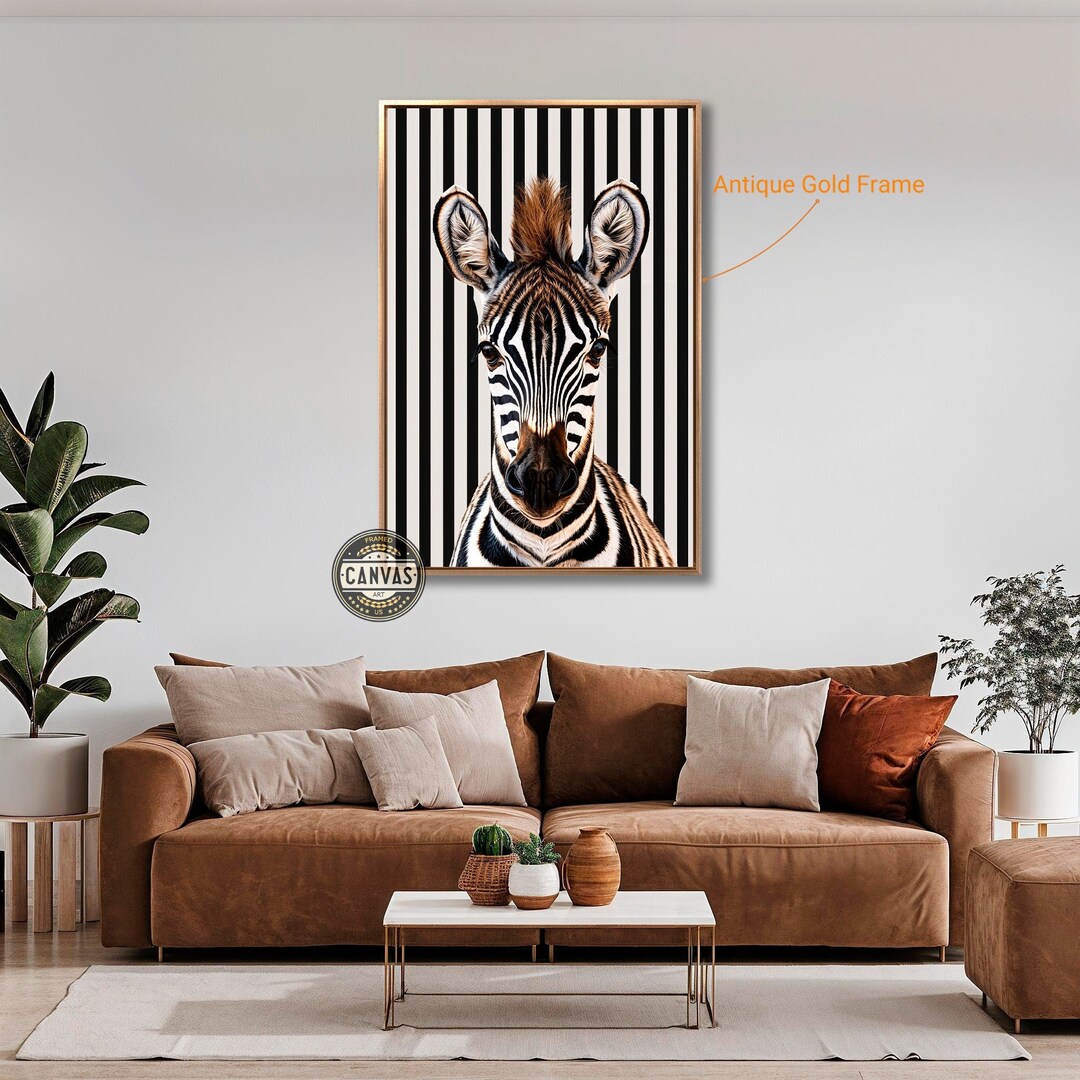 Striking Zebra Framed Canvas Print Black and White Stripes Canvas Wall ...