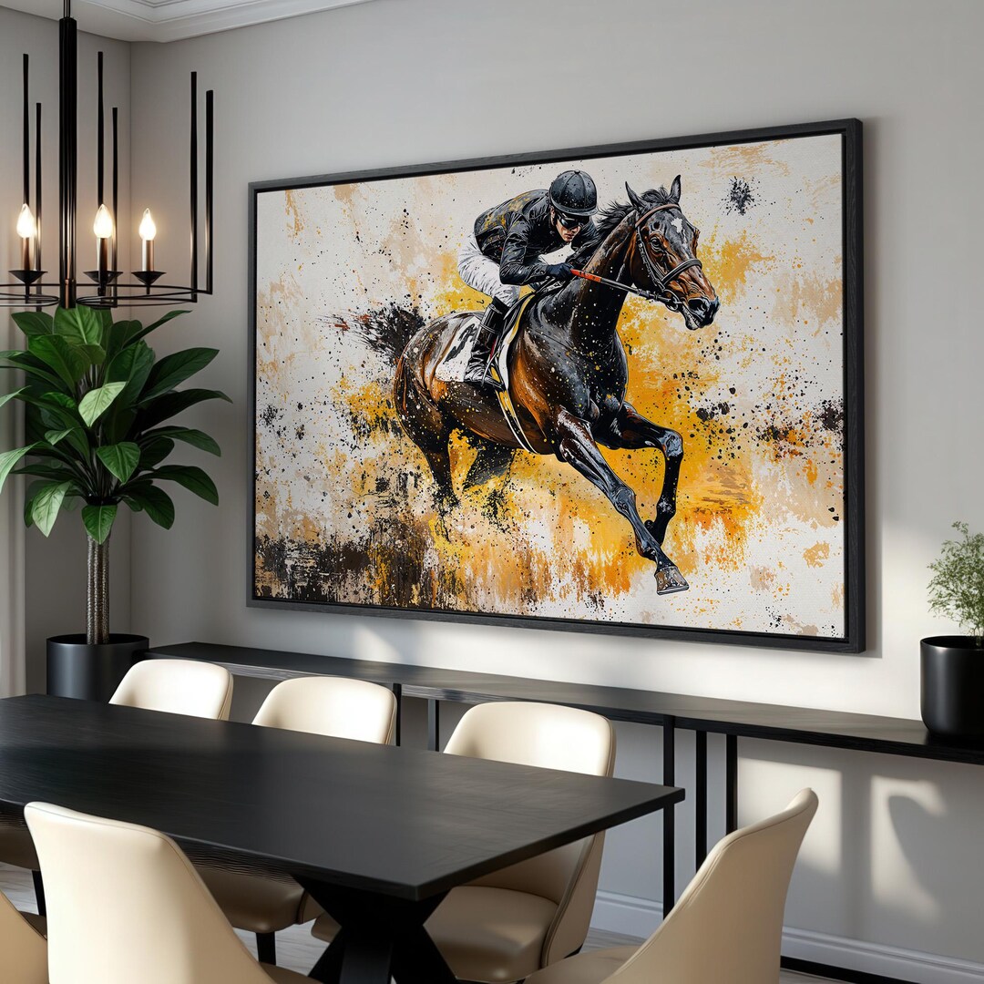 Jockey and Horse Racing Framed Canvas Wall Art Equine Sports Painting ...