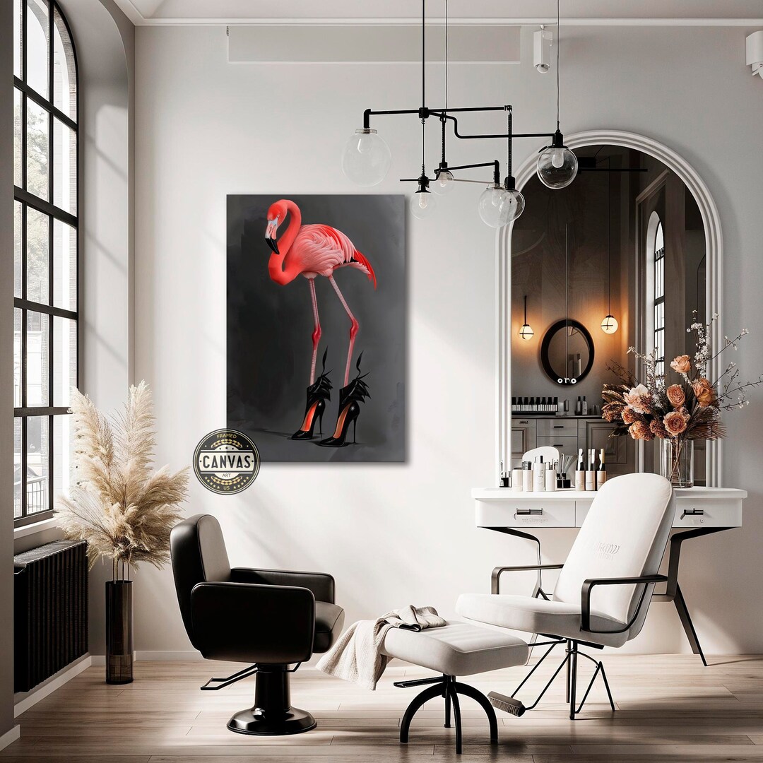 Pink Flamingo in High Heels Framed Canvas Wall Art Humorous Animal ...