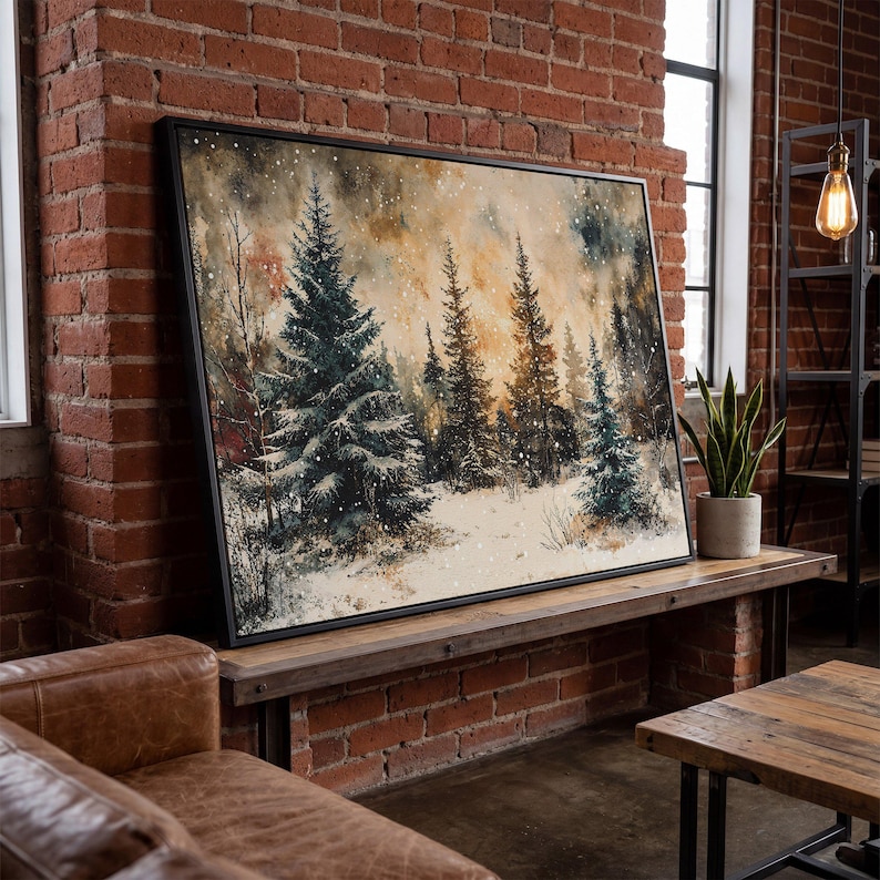 Snowy Forest Winter Landscape Framed Canvas Print, Snow Scene Wall Art ...
