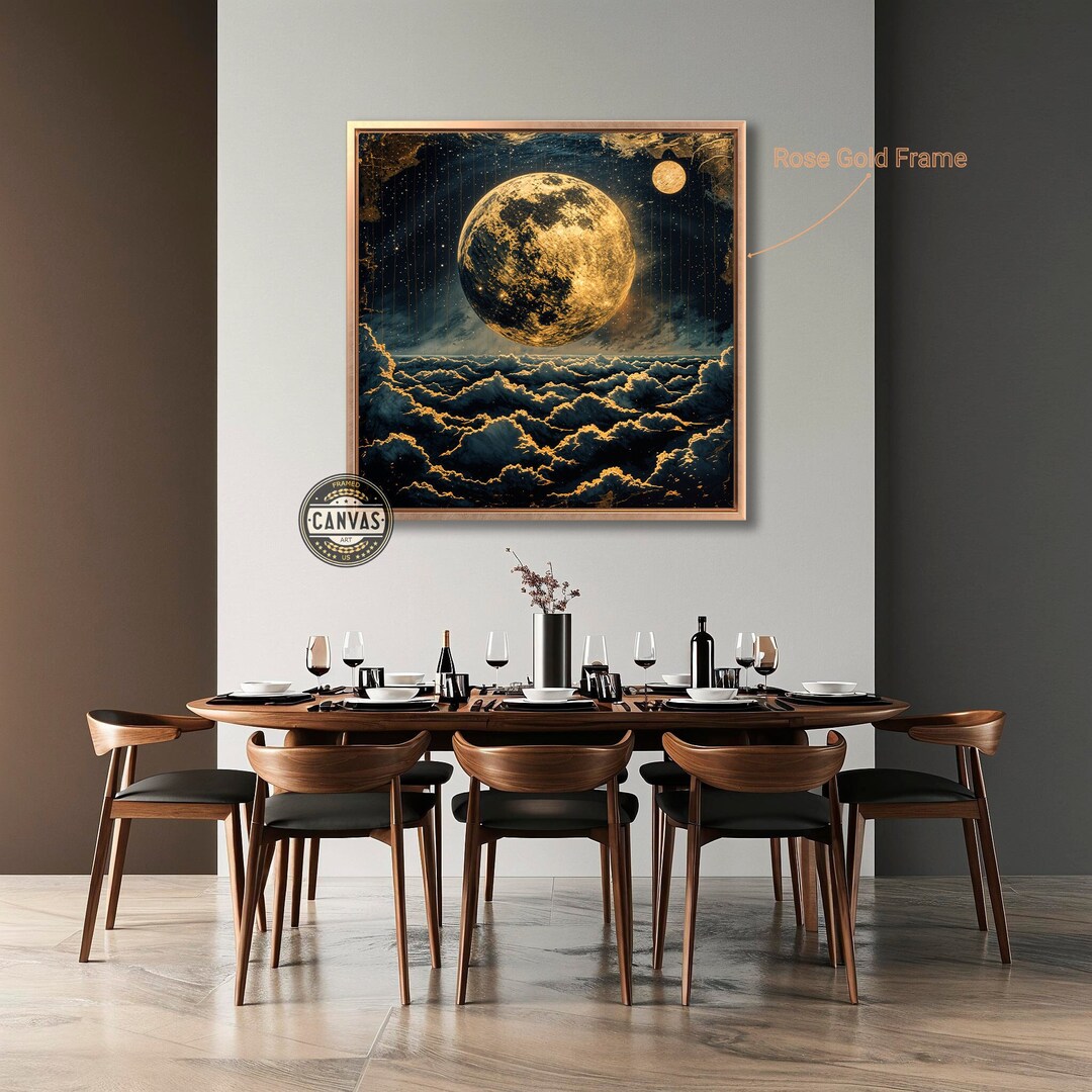 Full Moon and Stars Framed Canvas Print Moonlit Clouds Canvas Wall Art ...