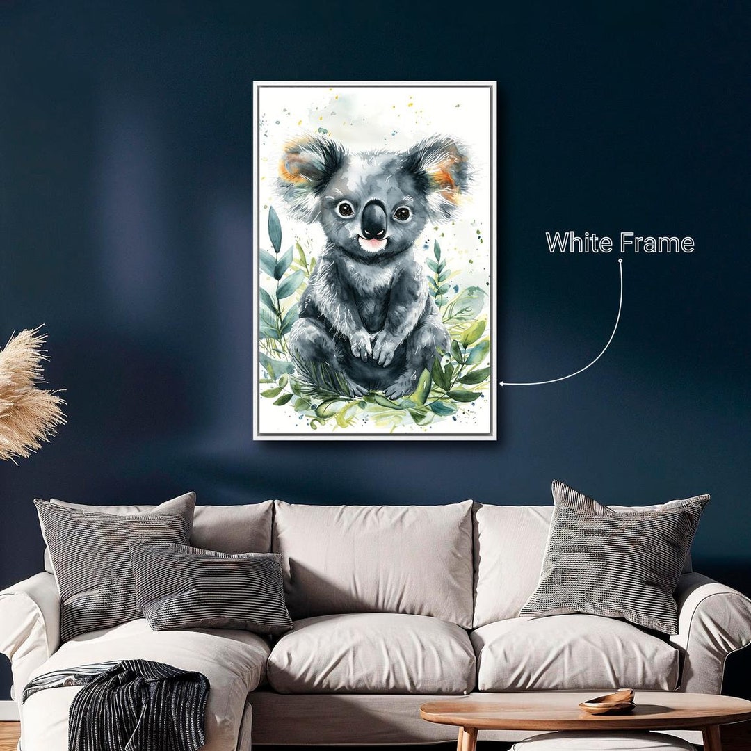 Baby Koala Framed Canvas Wall Art Cute Australian Animal Watercolor ...