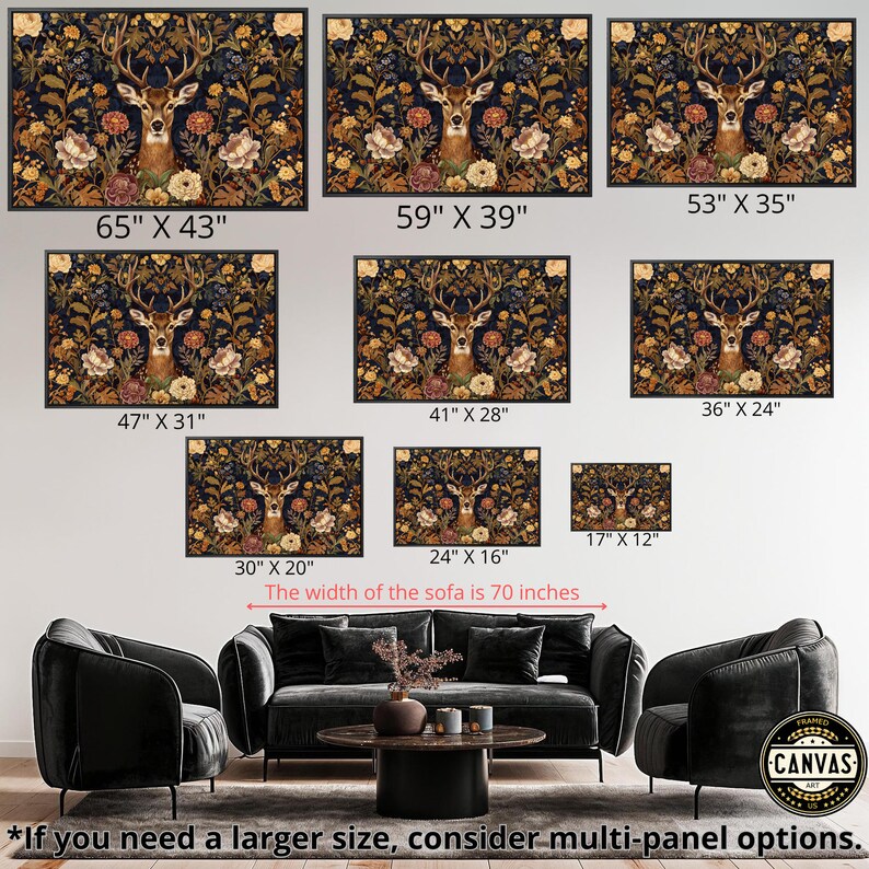 Deer Framed Canvas Print Abstract Stag Beauty Vintage Floral Pattern ...