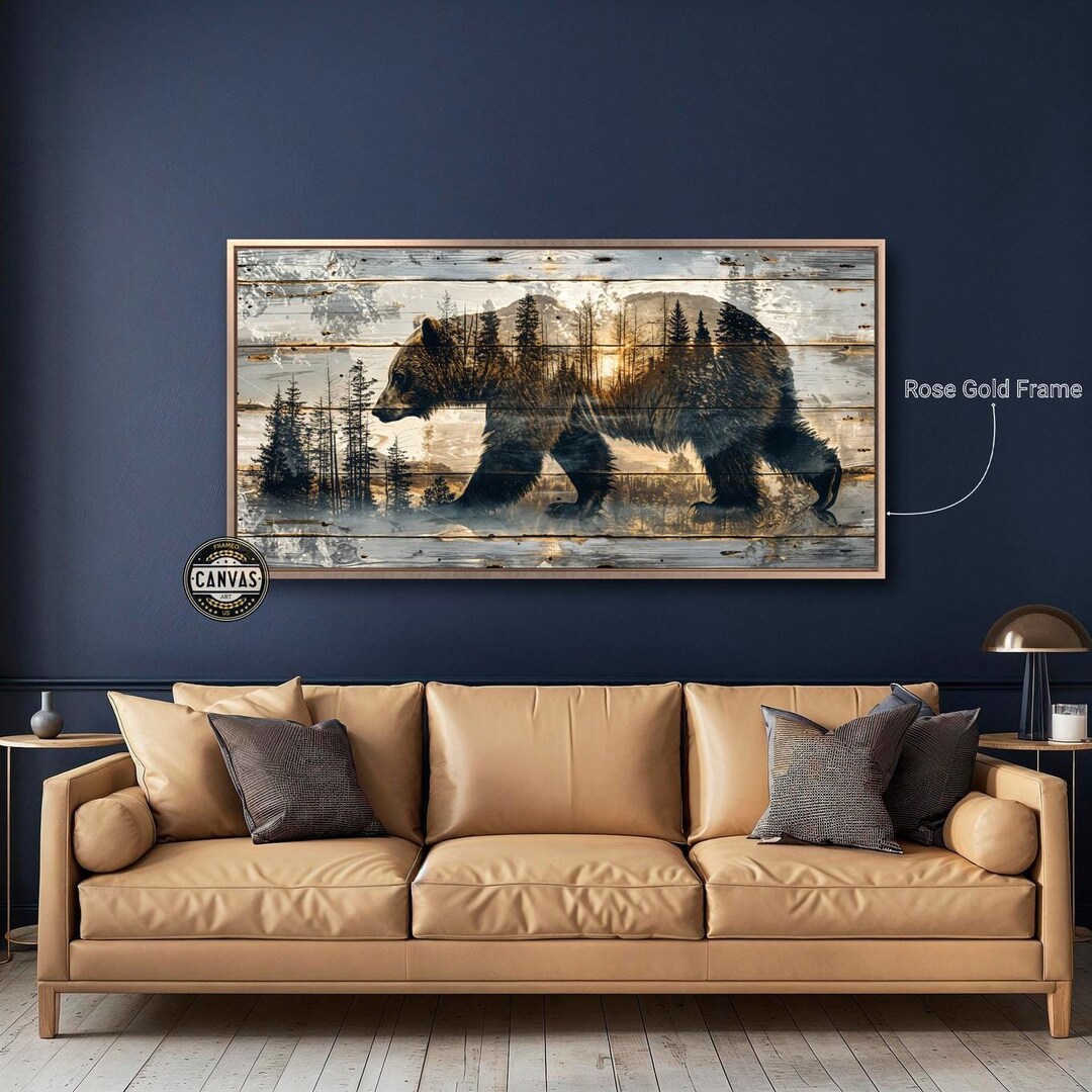 Rustic Bear Silhouette Painting Print on Canvas Wall Art Abstract ...