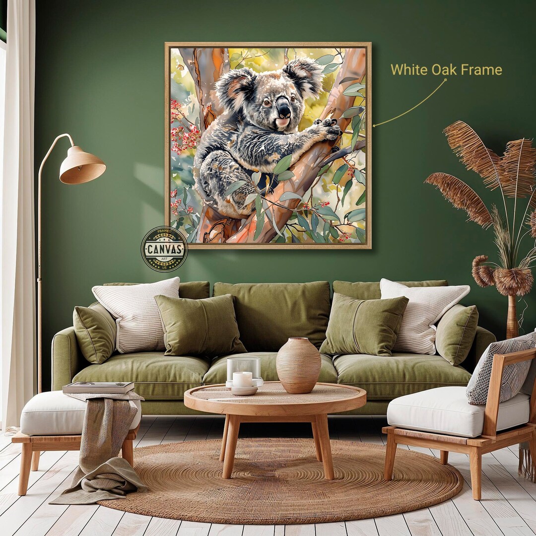 Charming Koala Framed Canvas Print Watercolor Painting Print Fluffy ...