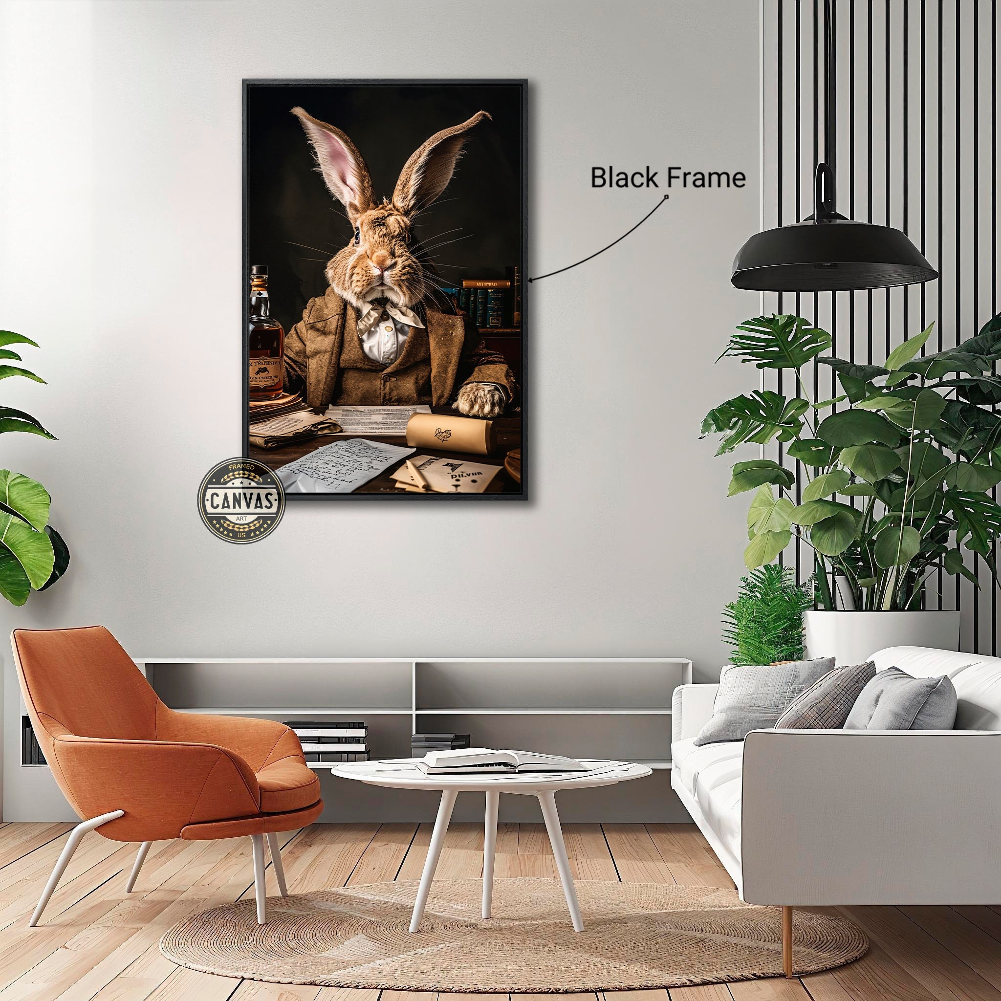 Victorian Rabbit Framed Canvas Wall Art Vintage Bunny Print Whimsical ...