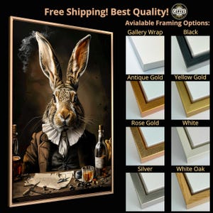 Victorian Bunny Framed Canvas Wall Art Funny Vintage Rabbit Painting ...