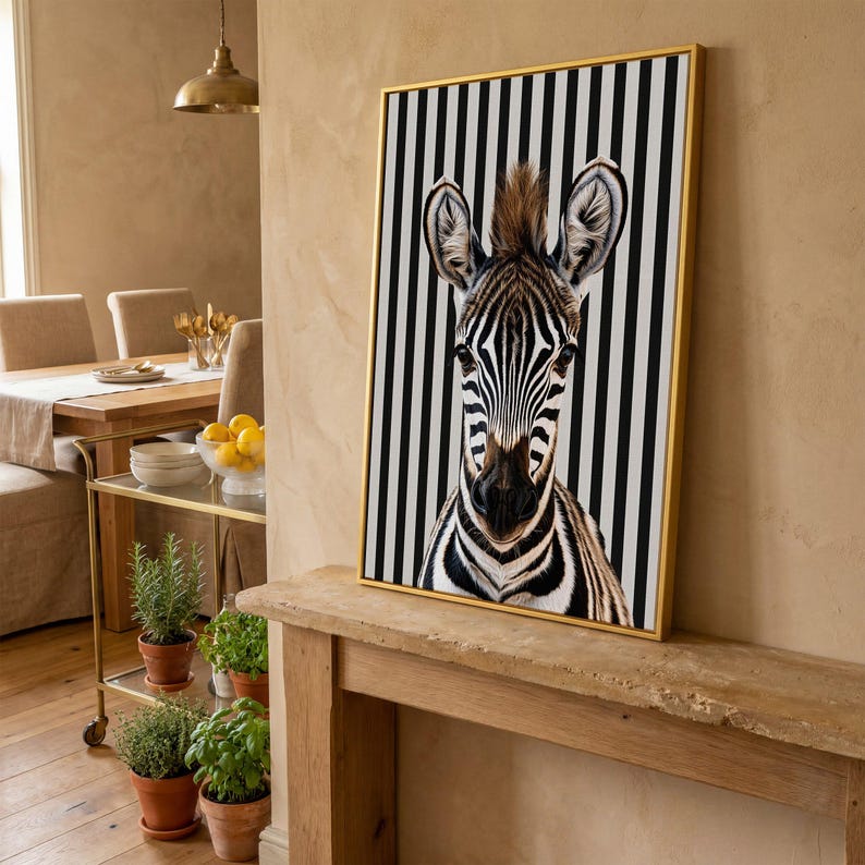 Zebra Canvas Print: Black and White Stripes Animal Wall Art, Geometric ...