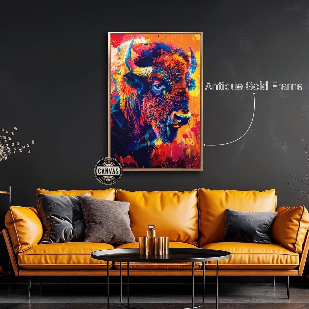 Abstract Bison With Vibrant Colors Framed Canvas Print Expressive ...