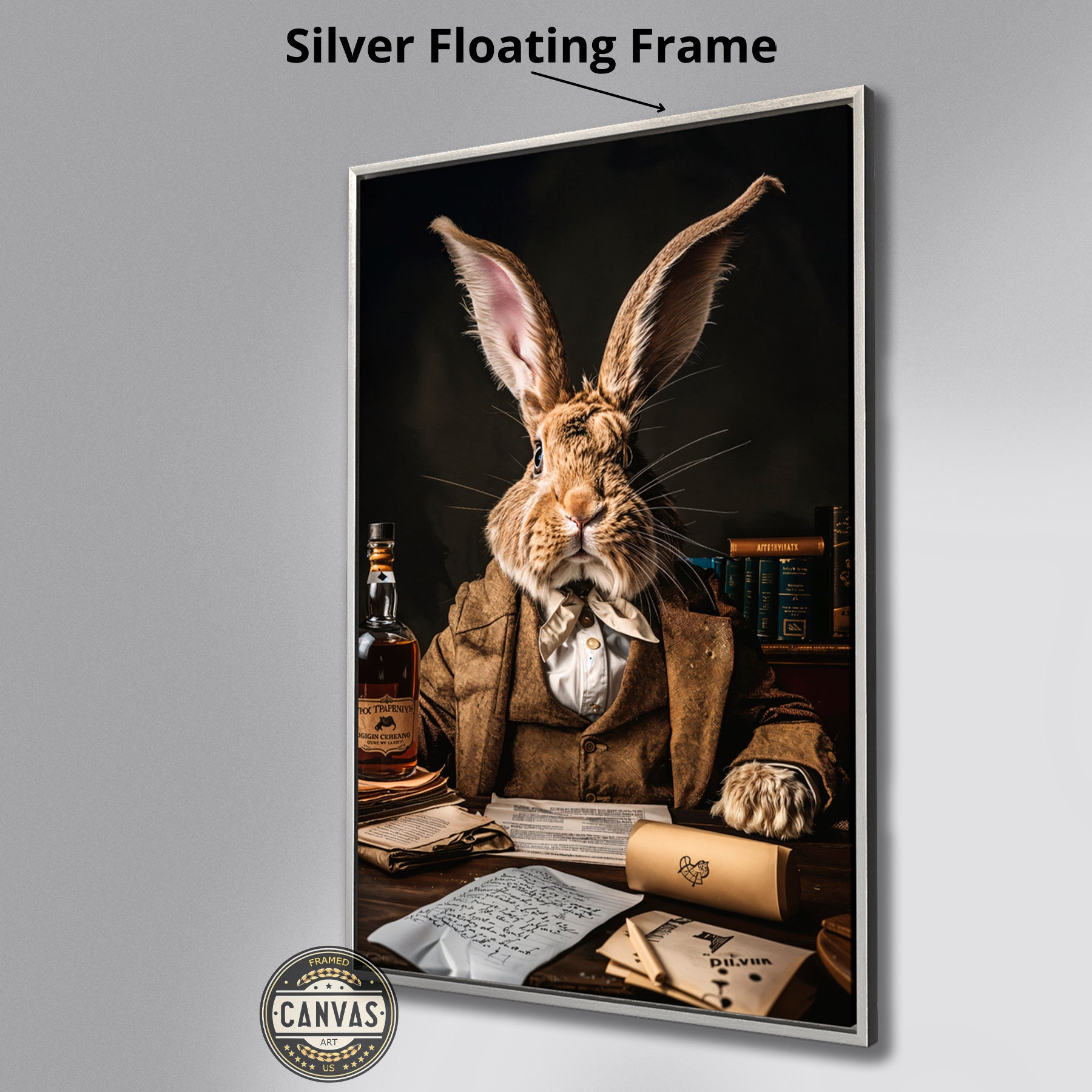 Victorian Rabbit Framed Canvas Wall Art Vintage Bunny Print Whimsical ...