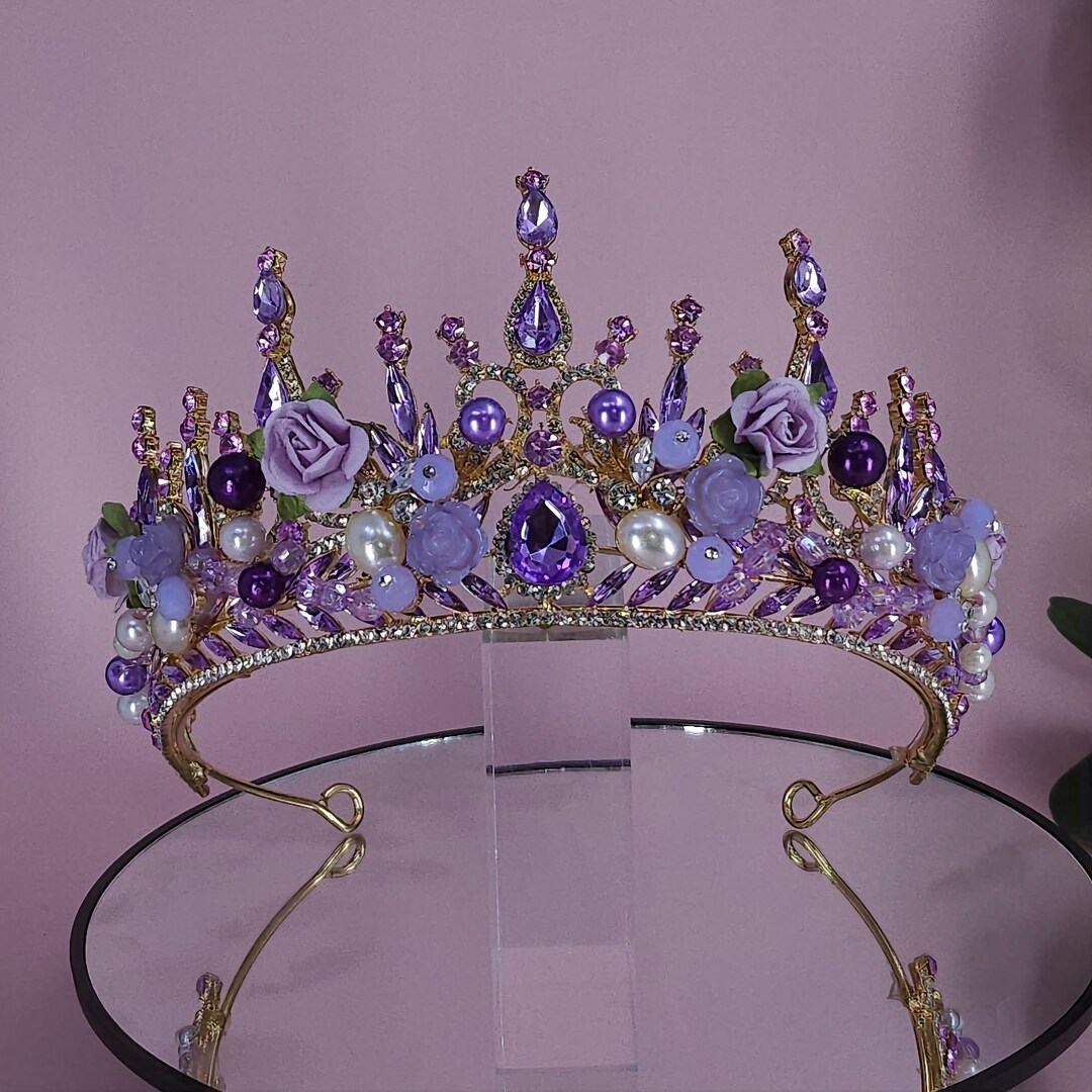 Purple Tiara, Custom Purple Quinceanera Tiara, Purple Crystal and Gold ...