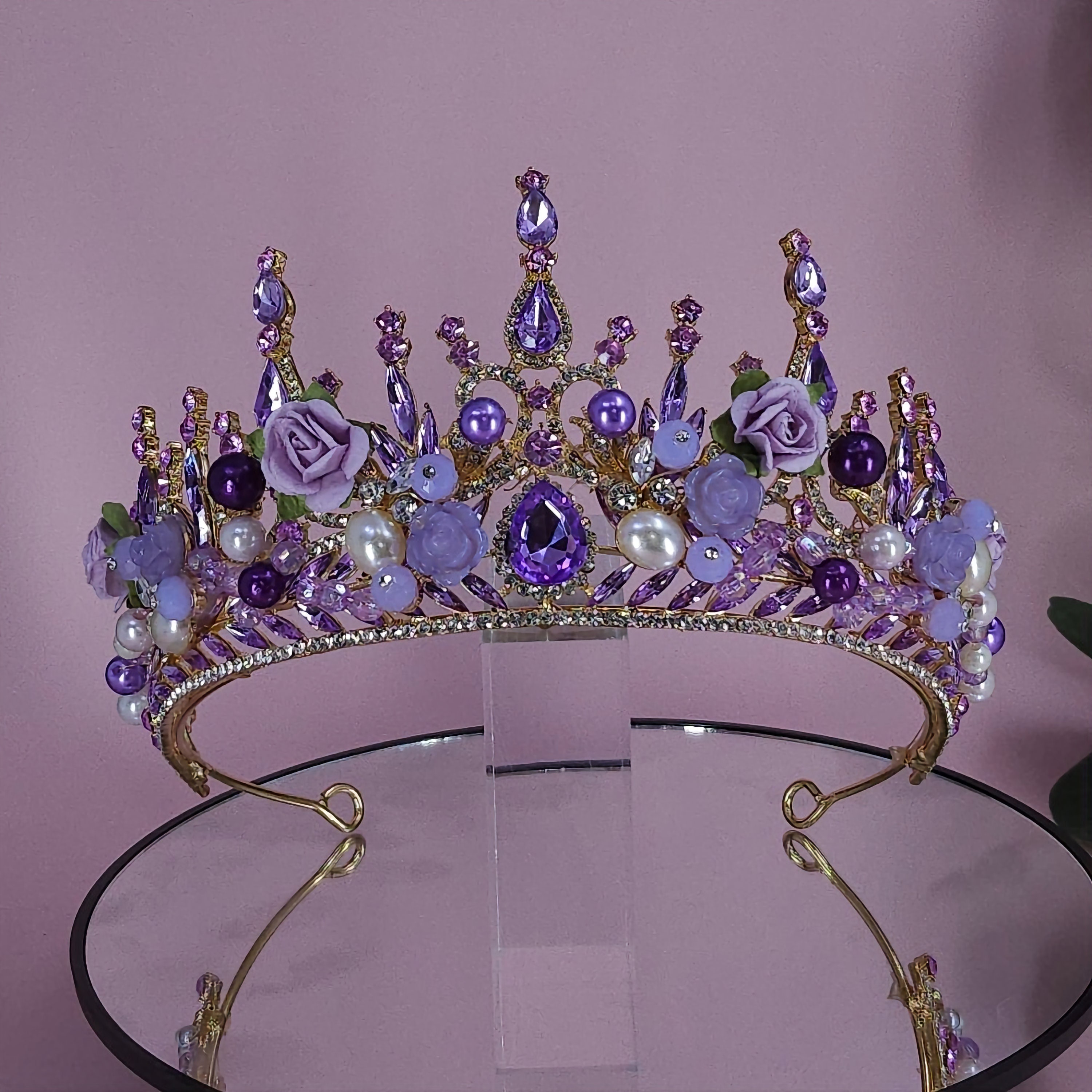 Purple Tiara, Custom Purple Quinceanera Tiara, Purple Crystal and Gold ...